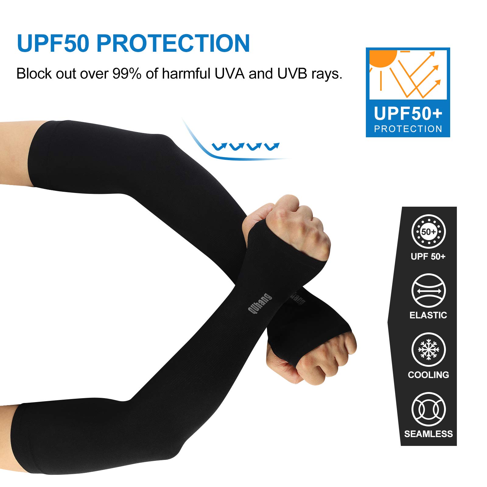 QUhang 6 Pairs Arm Compression Sleeves for Women Men Outdoor UPF50 UV Protection Sun Sleeves Cooling Tattoo Black Sleeves with Thumb Hole