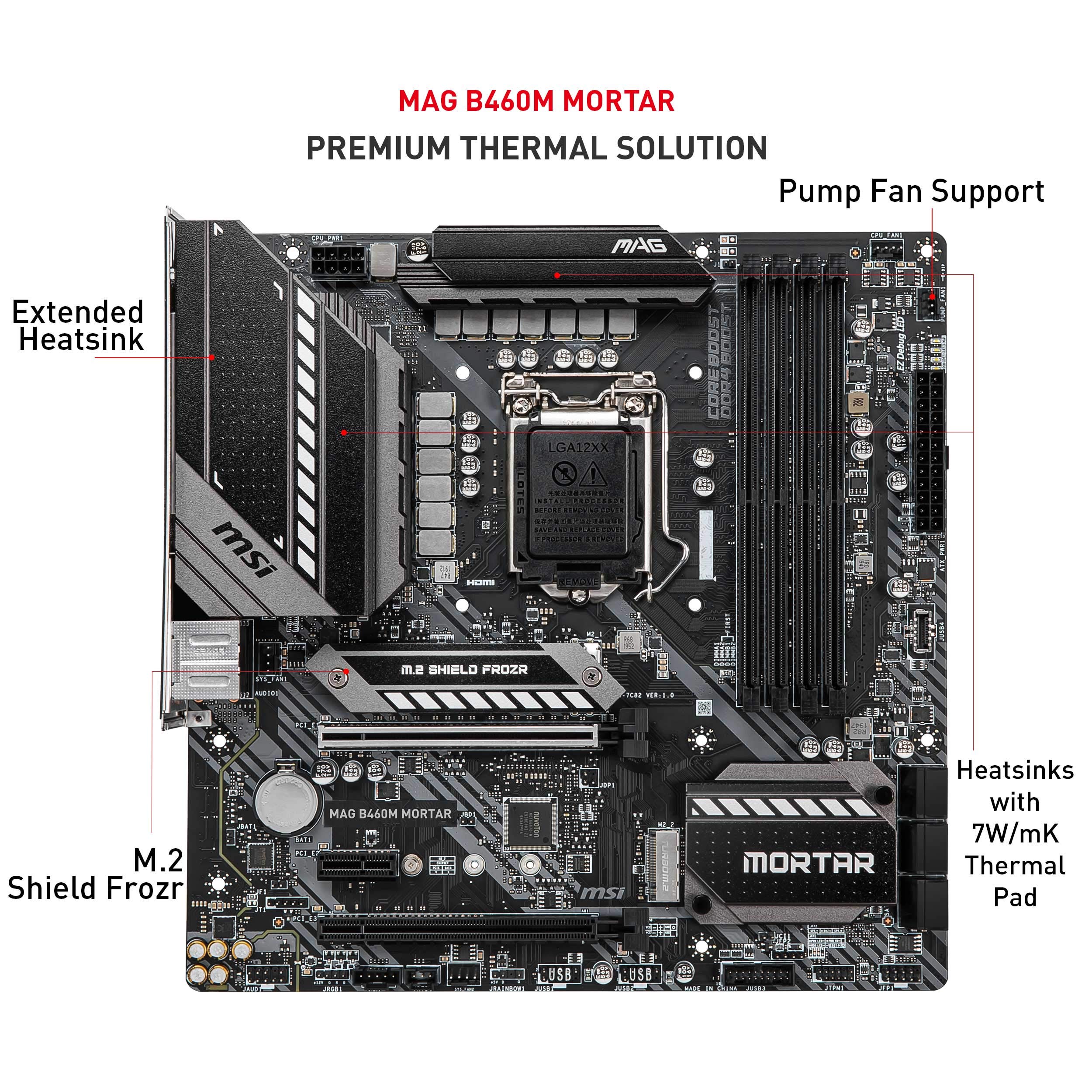 MSI MAG B460M Mortar Gaming Motherboard (mATX, 10th Gen Intel Core, LGA 1200 Socket, DDR4, CFX, Dual M.2 Slots, USB 3.2 Gen 1, 2.5G LAN, DP/HDMI)