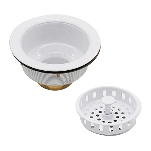 Westbrass D214-50 3-1/2" Post Style Large Kitchen Sink Basket Strainer, 1-Pack, Powder Coat White