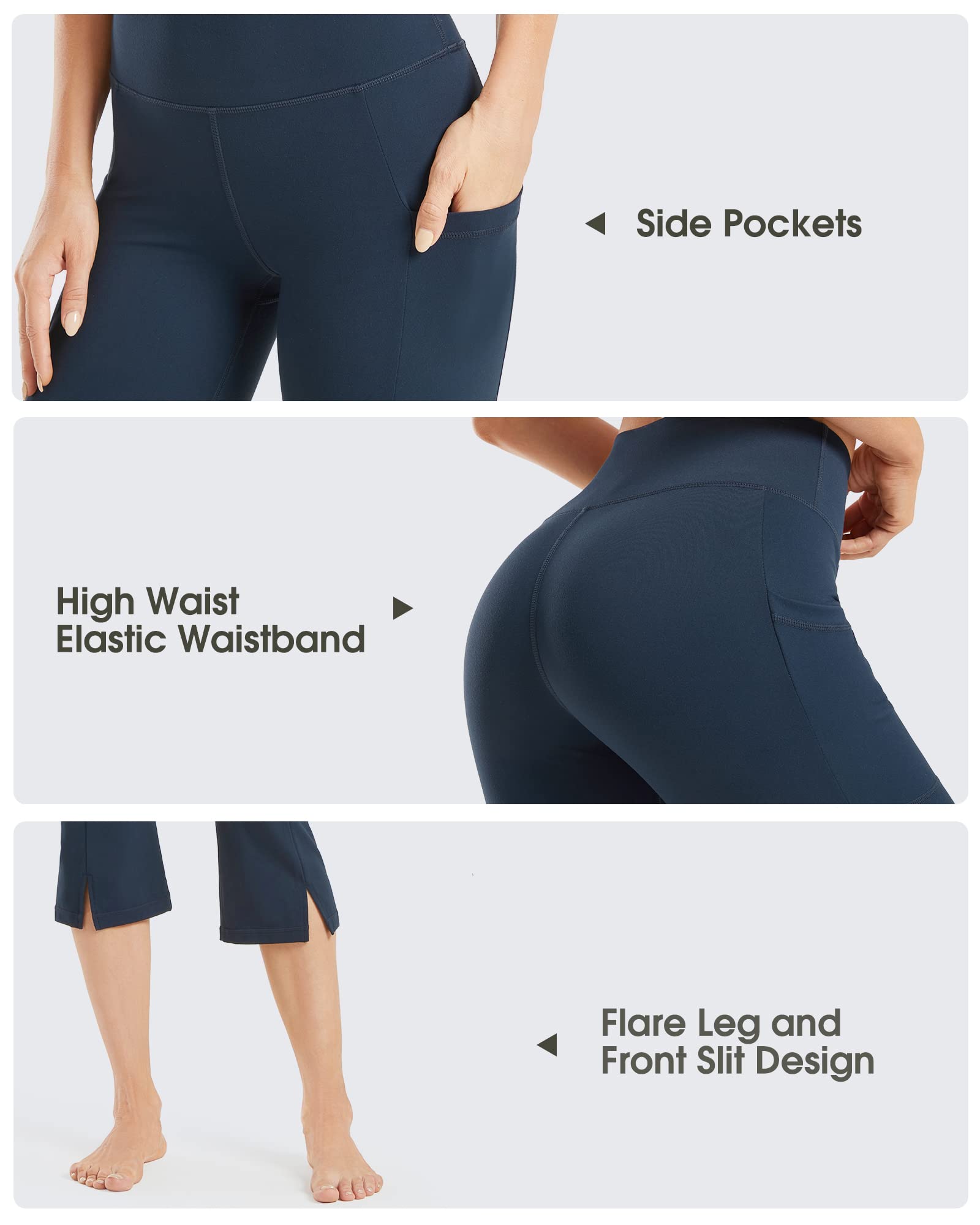 Promover Bootleg Yoga Pants with Pockets for Women Crop Pant Comfy Soft 4 Way Stretch Exercise Workout Pants(Navy,M)