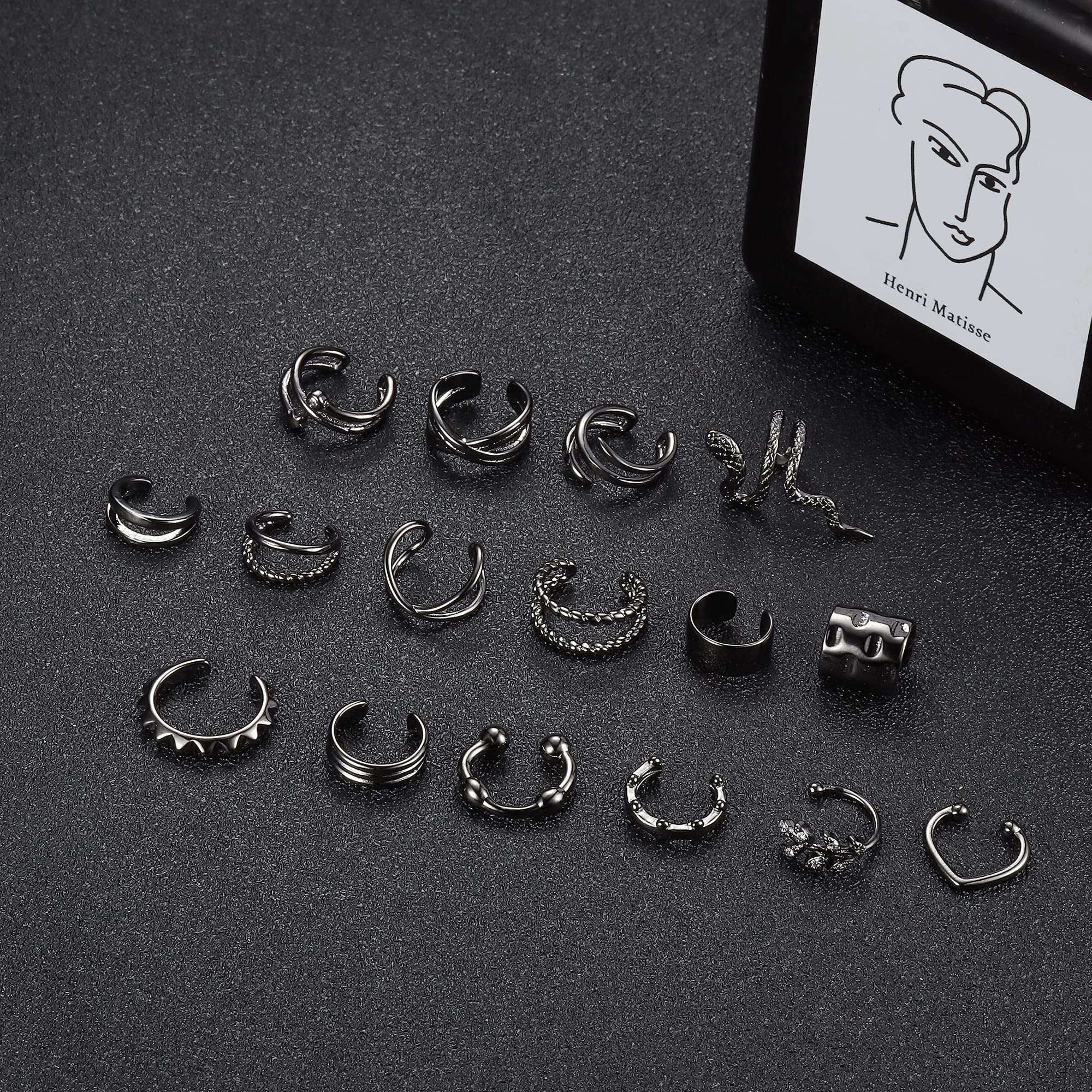 Sanfenly 16Pcs Cuff Earrings for Women Men Non Piercing Ear Cuff Adjustable Fake Earrings Clip On Cartilage Helix Wrap Earrings Set