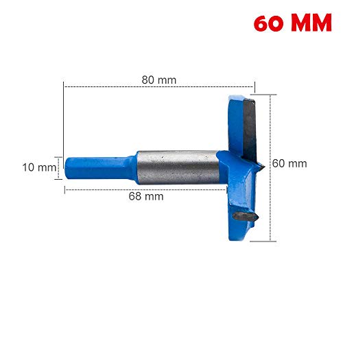 TOOLSTAR Forstner Drill Bits, Boring Carbide Drill Bits 60mm Blue Woodworking Hole Saw Power Rotary Cutting Tool for Wood Plastic Plywood (Pack of 1)