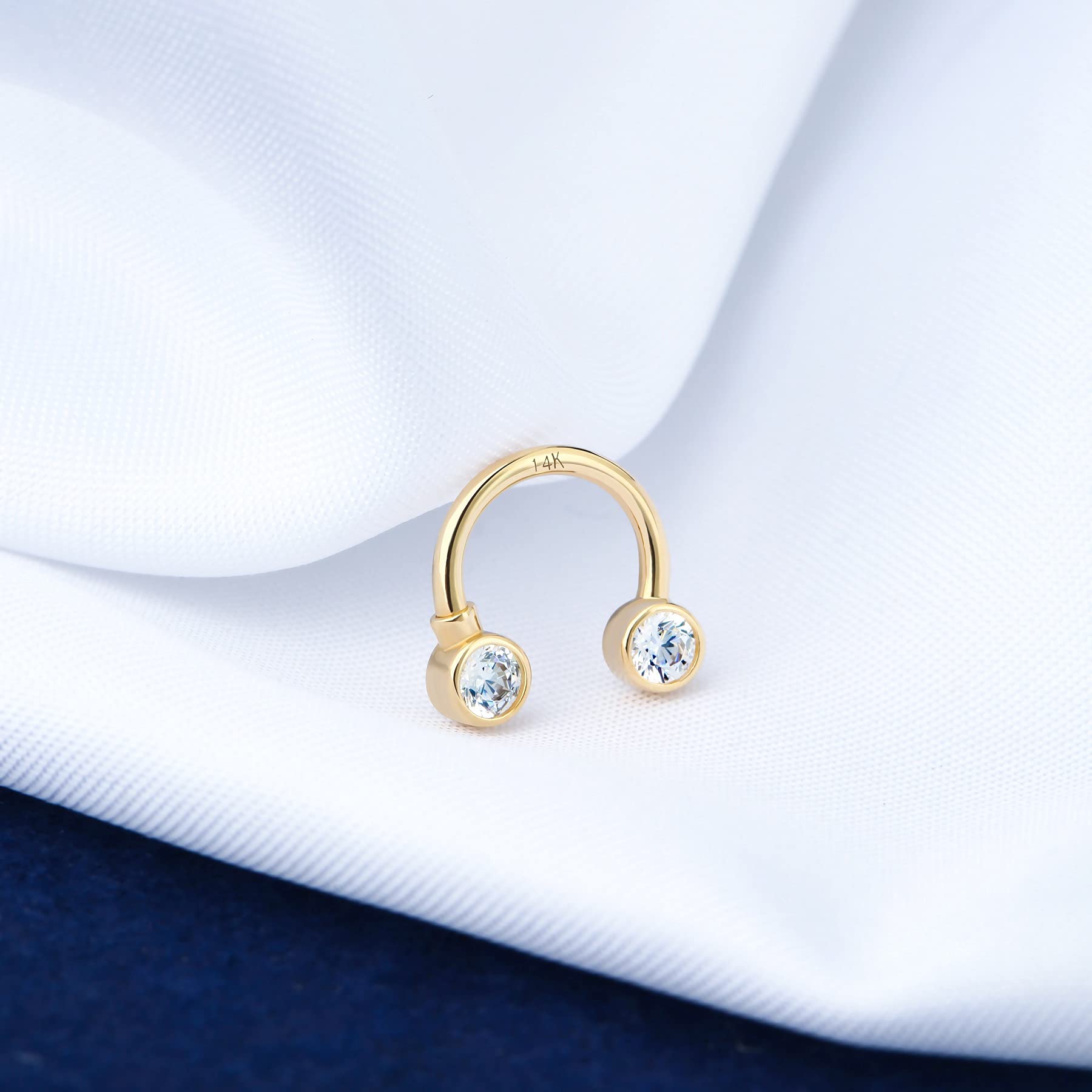 OUFER 16G Septum Rings Horseshoe Circular Barbells 14K Solid Gold Helix Daith Earrings Cubic Zirconia Septum Piercing Jewelry