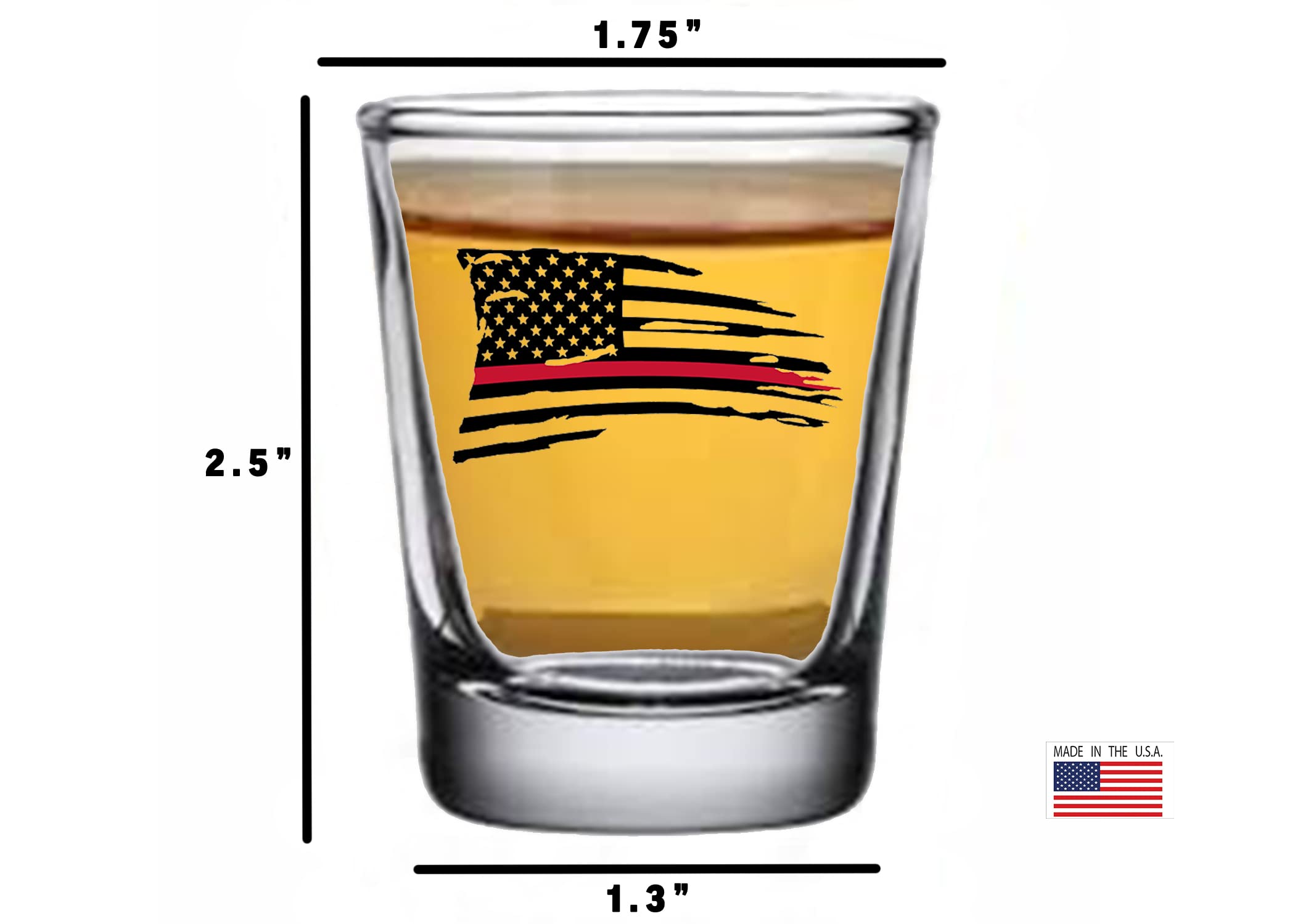 Rogue River Tactical Tattered Wavy Distressed Thin Red Line Flag Shot Glass Gift For Fire Fighter Firefighter FD Fire Department