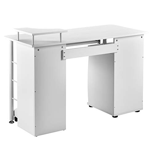 Merax White Computer Desk Table with Keyboard Tray and Drawers, LUMISOL Executive Desk for Home Office