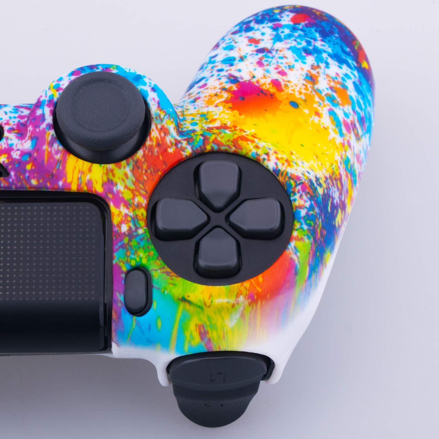 MXRC Silicone Rubber Cover Skin case Anti-Slip Water Transfer Customize Camouflage for PS4/SLIM/PRO Controller x 2(Rainbow Pack) + FPS PRO Extra Height Thumb Grips x 8 + Dustproof Plug x 4