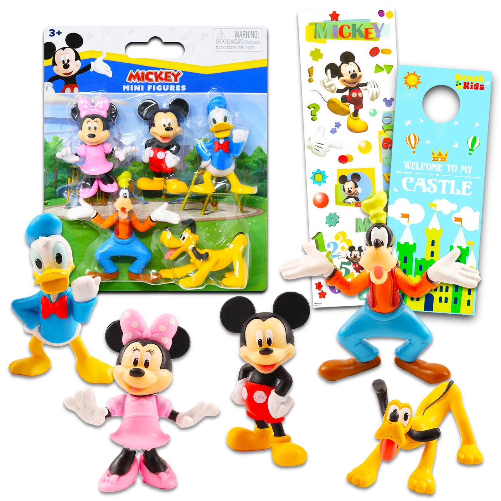 Mickey and Friends Mini Figures 5 Pack - Toy Bundle with 5 Cupcake Topper Figurines Including Mickey, Minnie, and More Plus Mickey Stickers and More (Party Supplies)