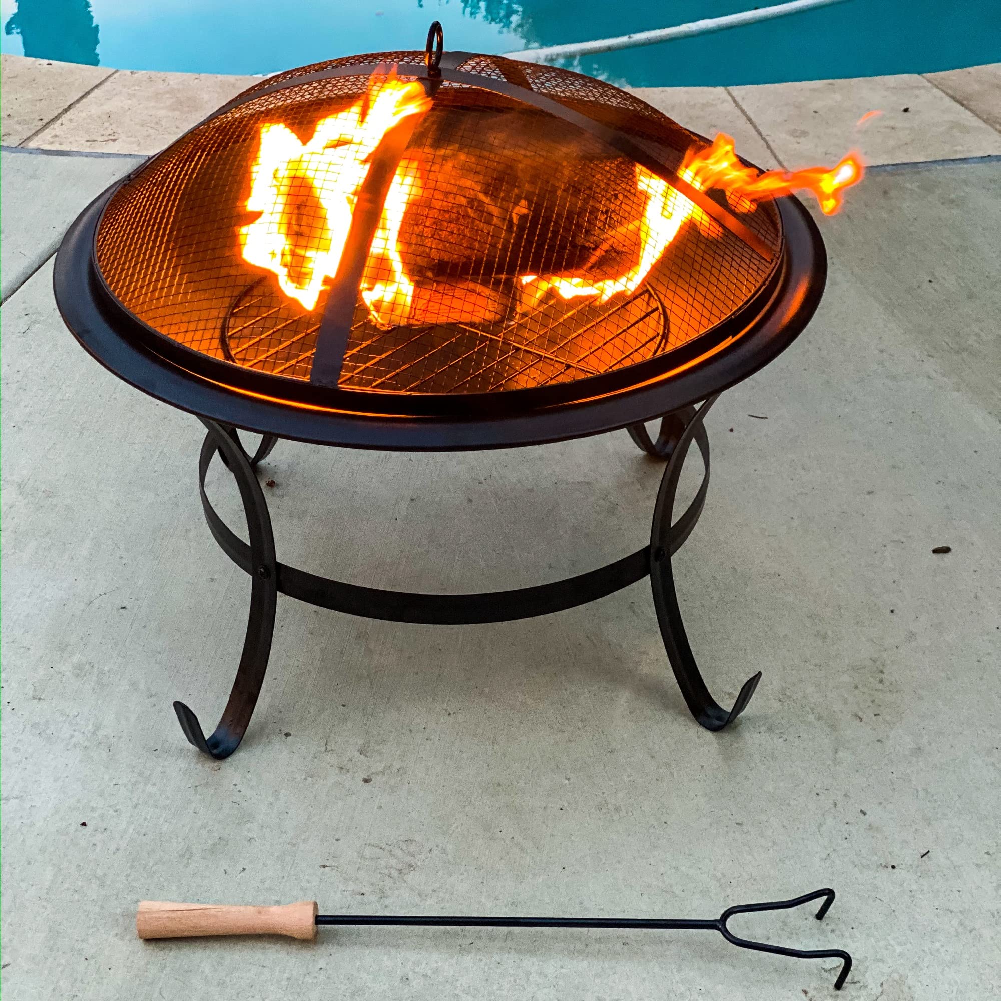 ZENY Fire Pit 22ββ Outdoor Fire Pits Wood Burning Patio Fire Bowl Firepit with BBQ Grill, Spark Screen and Fire Poker for Backyard Outside Camping Picnic Bonfires