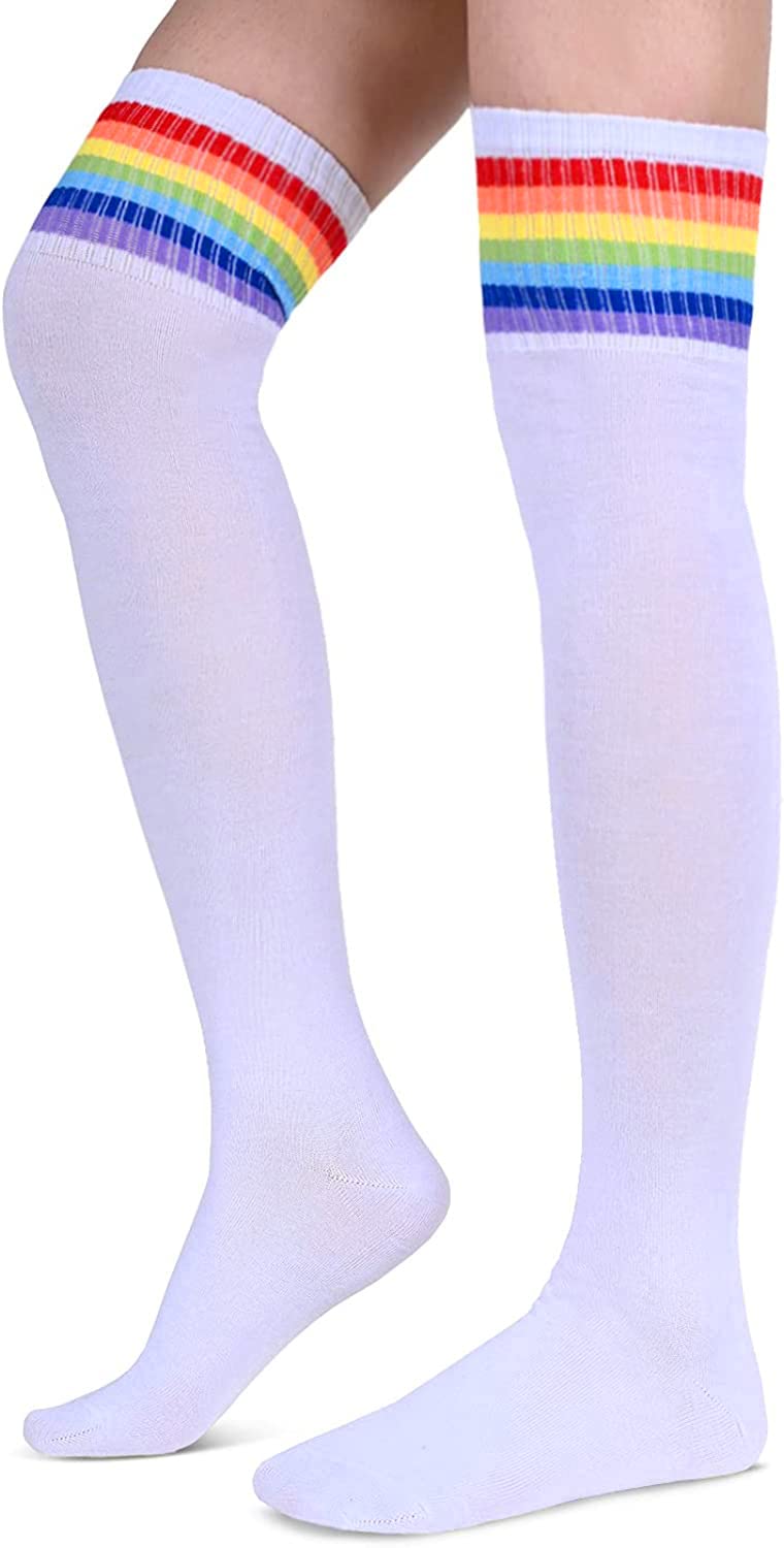 sockfun Thigh High Socks for Women,Rainbow Thigh High Socks, Knee Over the Knee Socks,Clown Socks