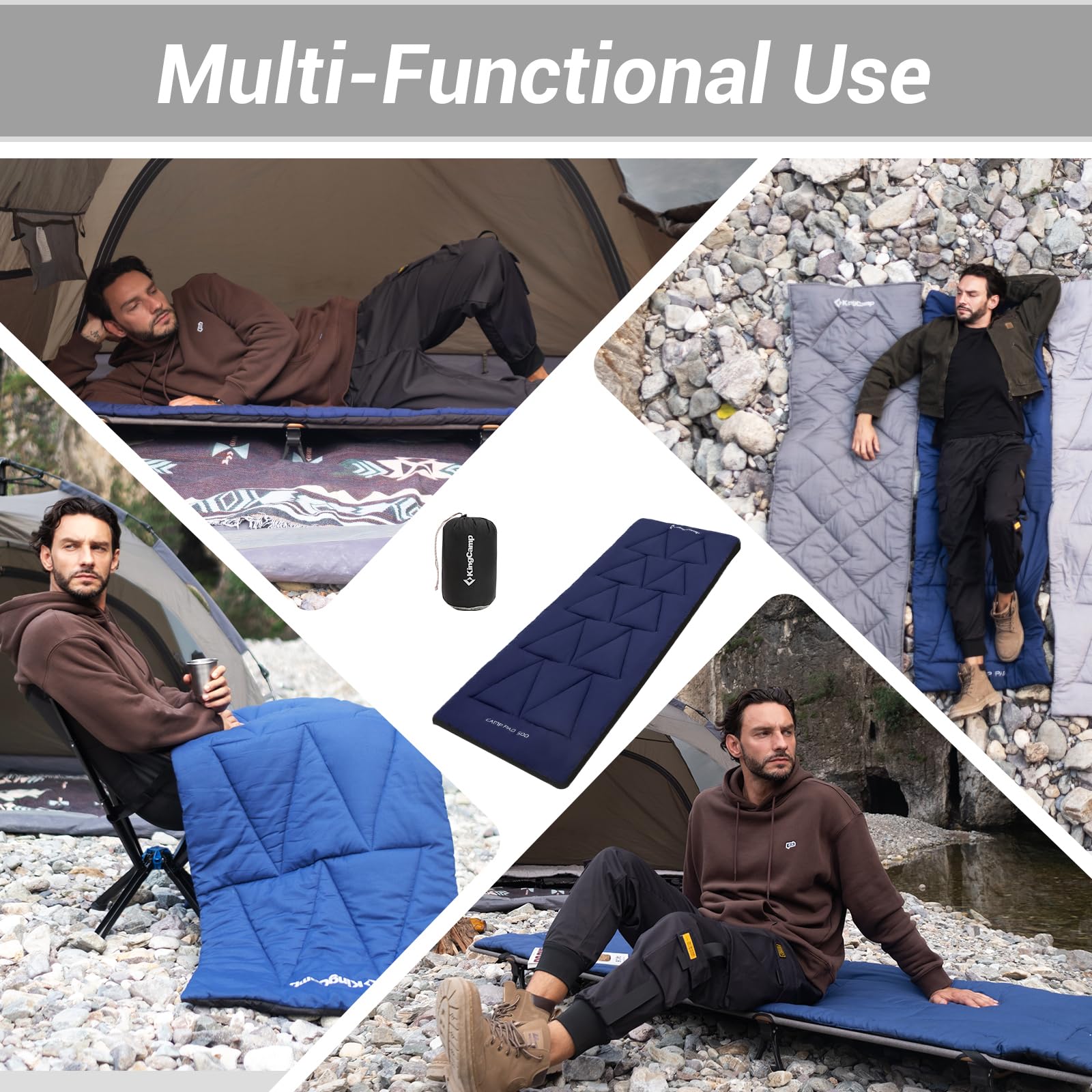 KingCamp Cot Pad for Camping, Comfortable Lightweight Mat, Puffy Soft Warm Non-Slip Cot Mattress Topper for Outdoor, Picnic, Hiking, Backpacking, Grey $ Navy (Thickened/Navy)
