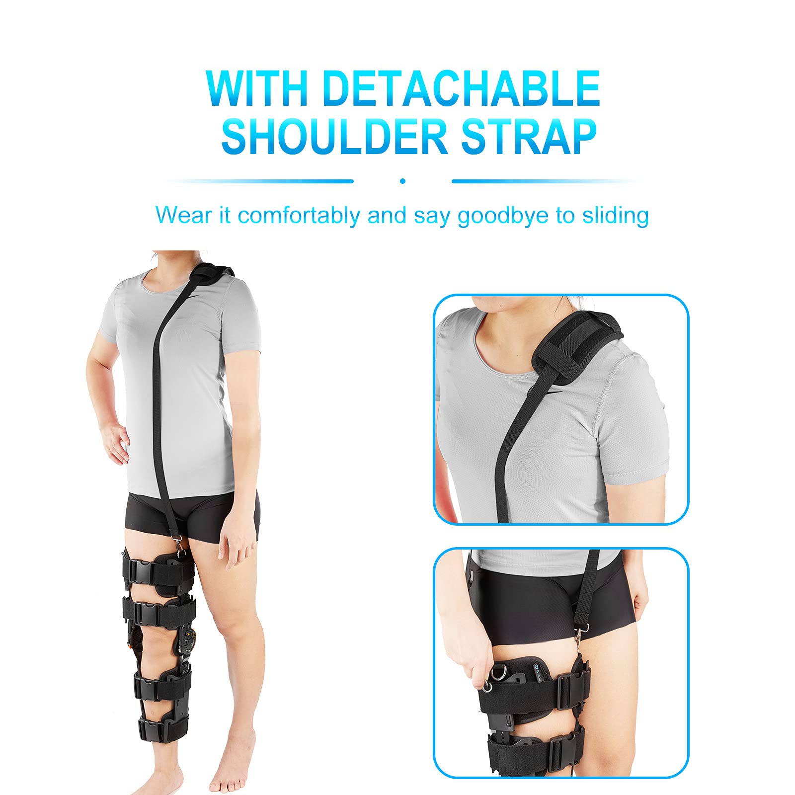 Nvorliy ROM Knee Brace with Shoulder Strap, Post Op Hinged Immobilizer Support, Recovery Stabilization for ACL, PCL, MCL, Oste Arthritis, Joint Injuries and Orthopedic Rehab - Fits Right or Left Leg