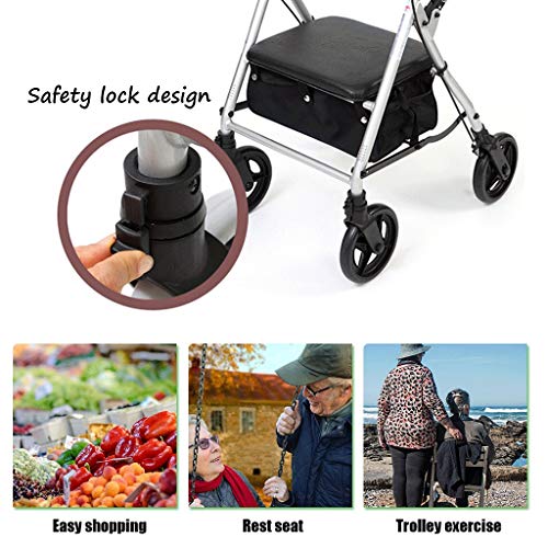 Walker,Lightweight Walkers with Brake, Seniors Aluminum Rollator Walker with Seat, Basket and Wheels, Adjustable Height, Backrest Outdoor,Supports 220 lbs
