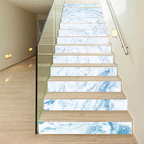 Master_GGG 13 Pcs 1 Set 3D Blue Quicksand Stair Stickers Self-Adhesive Wall Stair Stickers for Home Decoration, Waterproof Stair Mural, Stair Decor Mural 100cm X 18cm