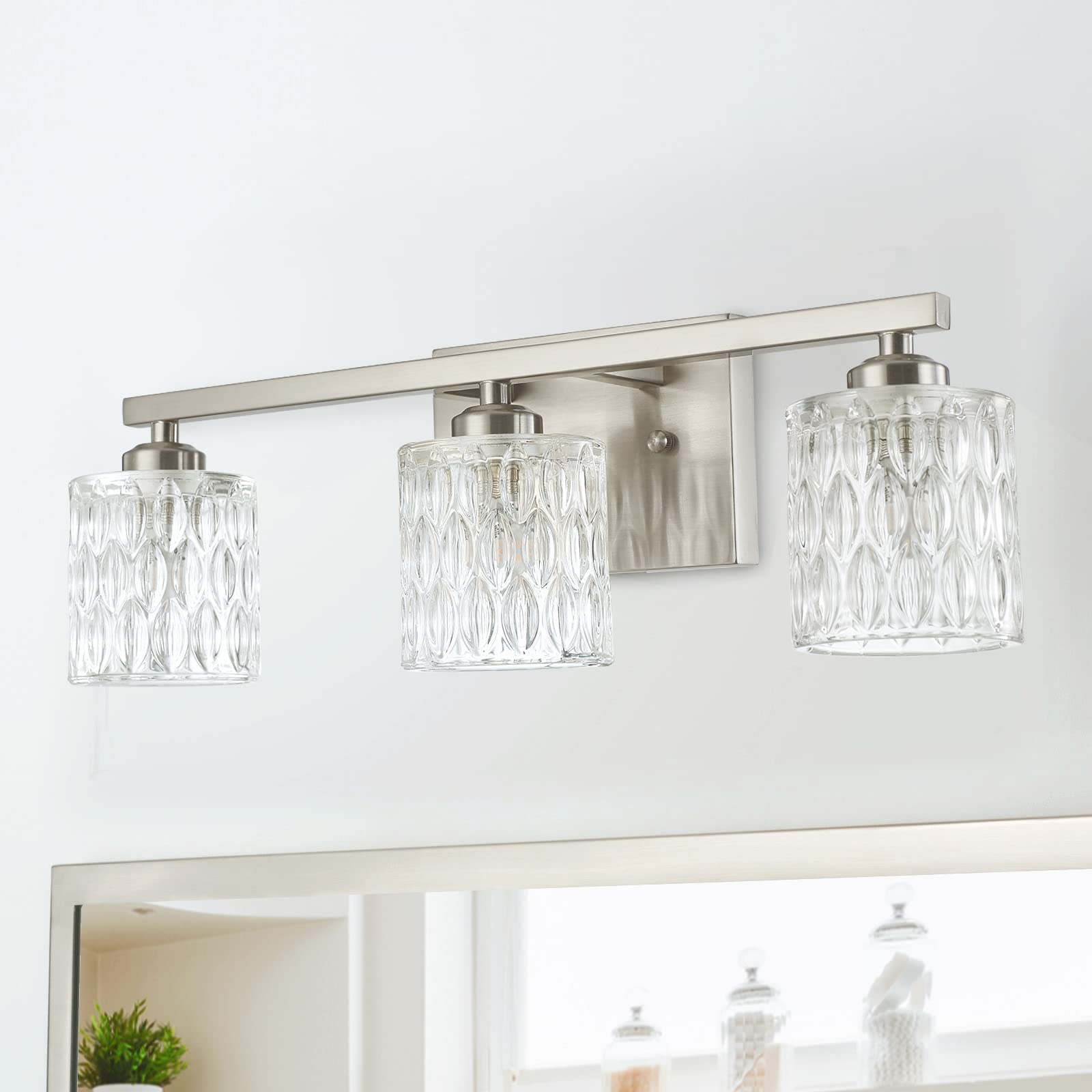 SANTOSTOCK 2 Light Bathroom Light Fixtures, Crystal Glass Vanity Lights Over Mirror, Modern Bath Wall Mounted Lights, Brushed Nickel Wall Light Fixtures(Bulb Excluded)