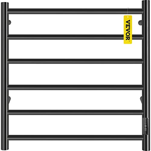 VEVOR Heated Towel Rack, 6-Bar Towel Warmer Rack, Wall Mounted Electric Towel Warmer, Electric Towel Drying Rack with Timer, Matte Black Stainless Steel Heated Towel Warmer for Bath, Plug-in/Hardwired