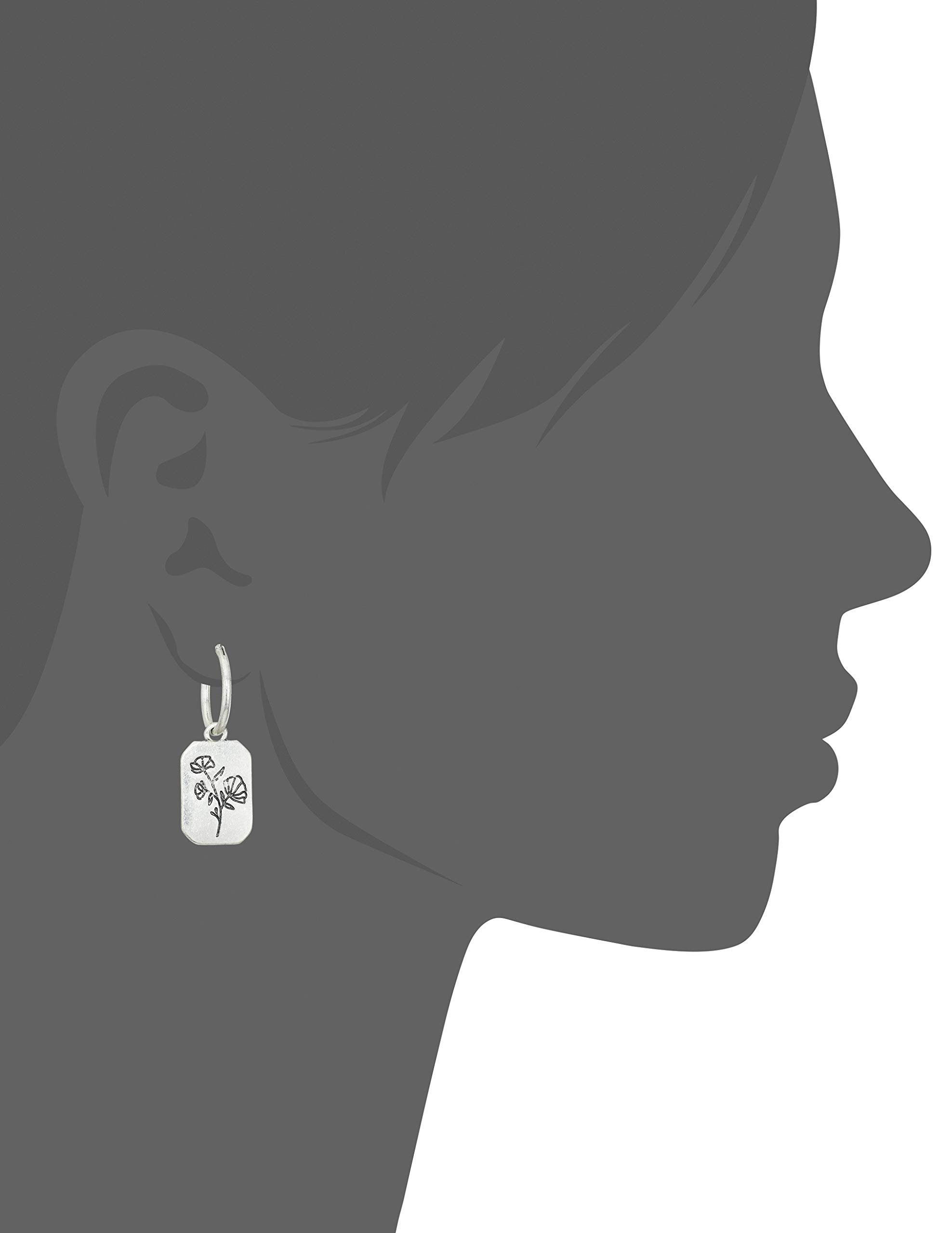 Lucky Brand Silver-Tone Flower Rectangle Charm Hoop Earrings