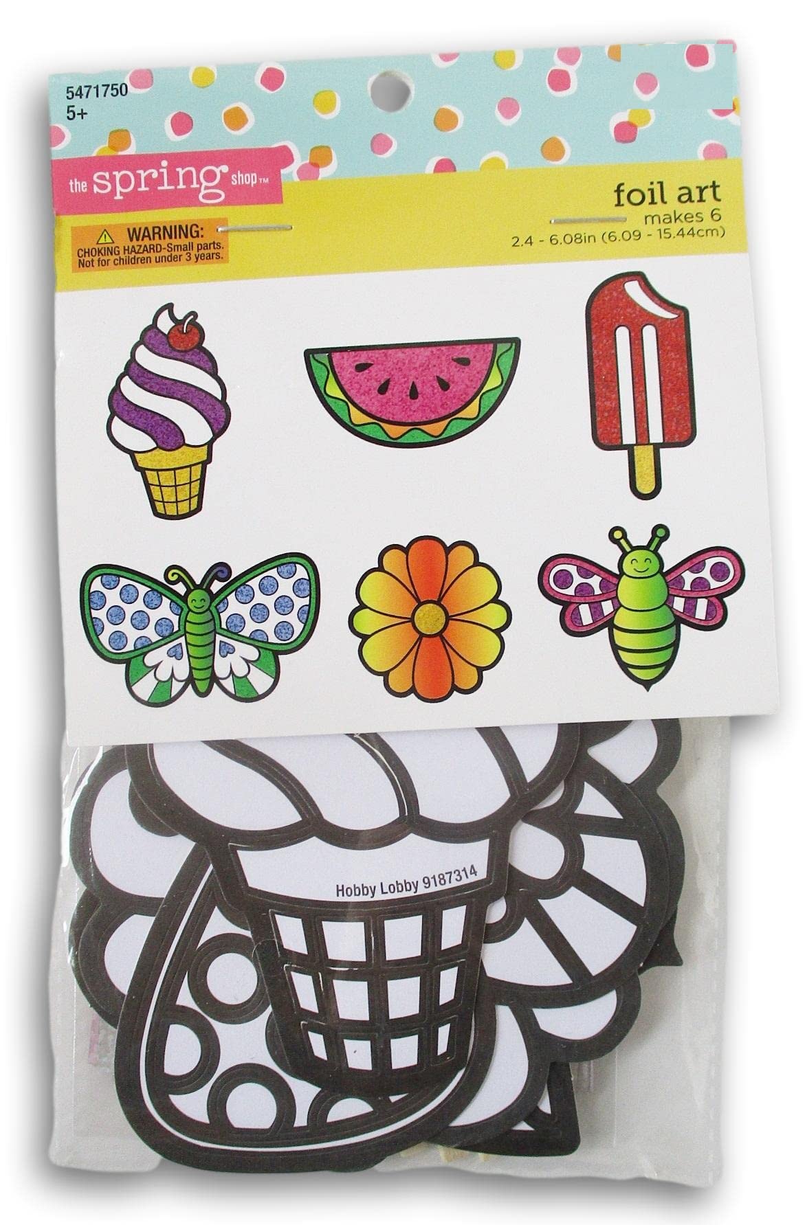 The Spring Shop Kids Foil Art Craft Kit (Ice Cream, Watermelon, Ice Pop, Butterfly, Flower, Bee) - Makes 6