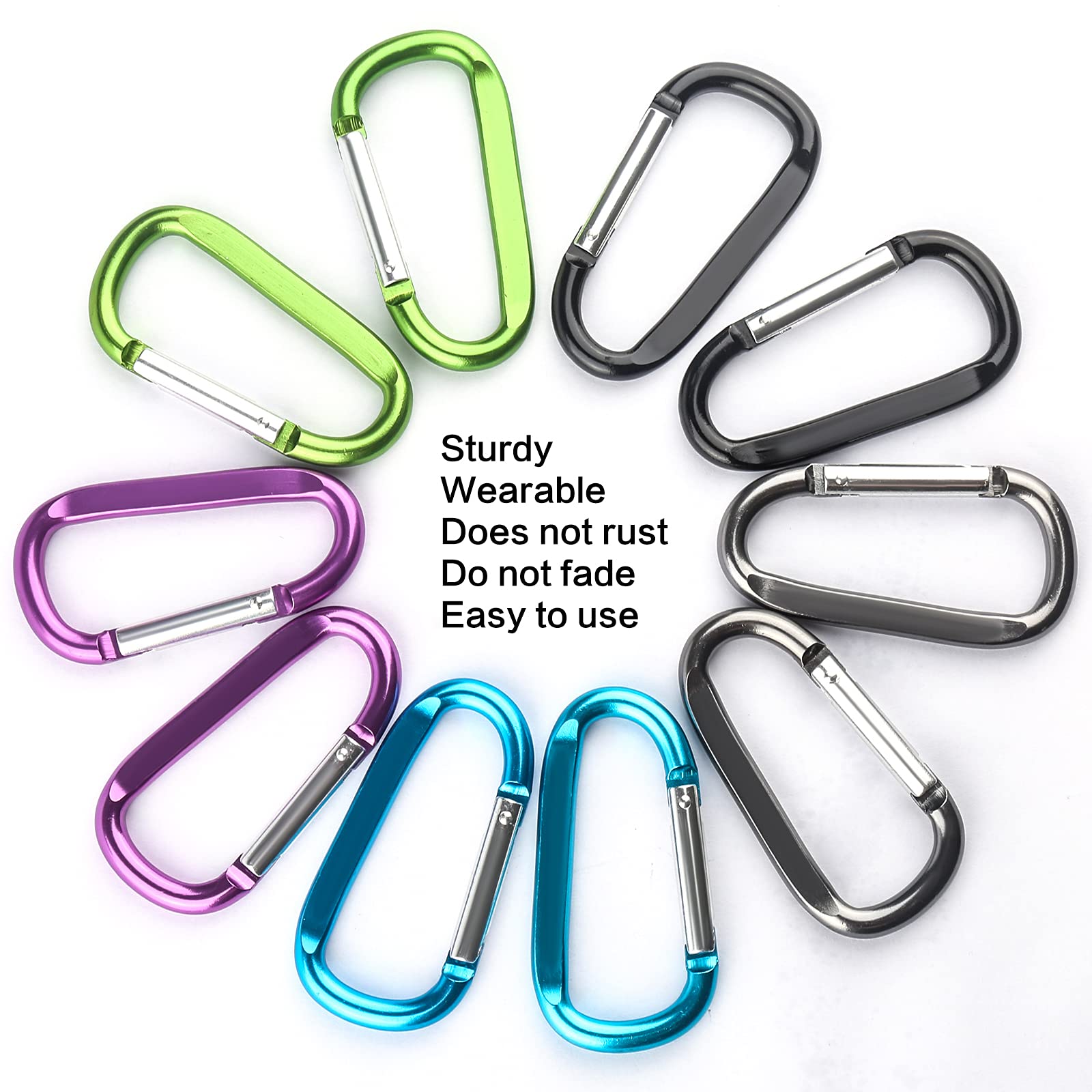 Michael Josh 10PCS 3" Carabiners Caribeaner Carabeaner Hooks Clips,D Ring Shap with 10PCS Wire Keychain + 10PCS Carabeeners Keyrings(Multi-Color)