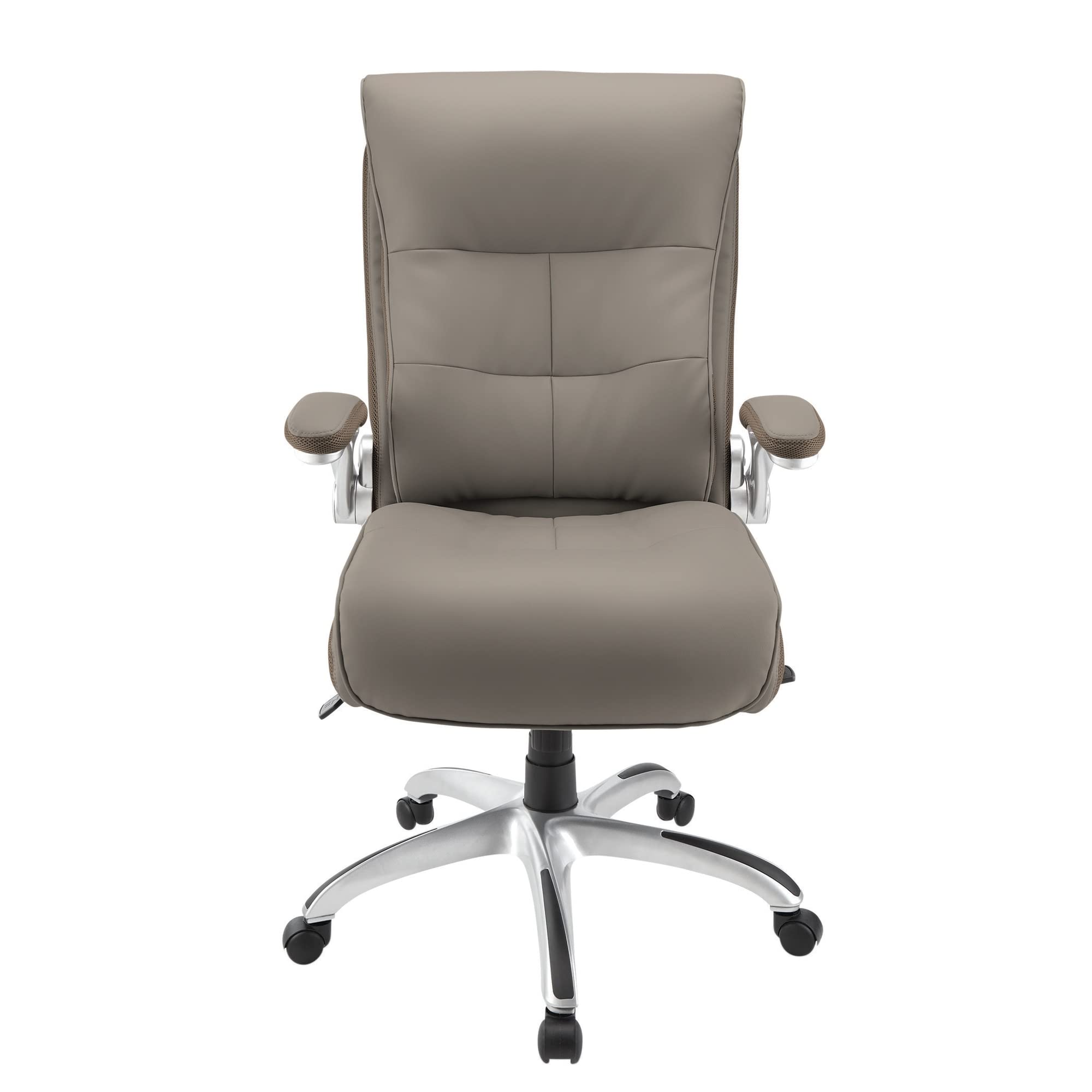 Realspace® Ampresso Big & Tall Bonded Leather High-Back Chair, Taupe/Silver