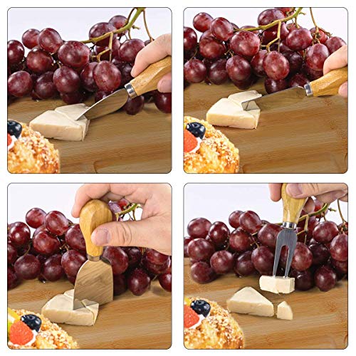 NIUXX Organic Bamboo Cheese Board with 4 Cheese Knives Set for Kitchen, 2 Compartments and 1 Sauce Container Charcuterie Platter, Rectangle Serving Tray with Hidden Cutlery Drawer for Party