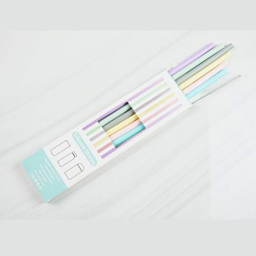Silicone Straws Reusable Drinking Straw Pack-of-6 Soft Beverage Water Drink Straw -for 30oz and 20oz Tumblers 6Pcs Straws - Comes with 1 Cleaning Brush in All (1Box)