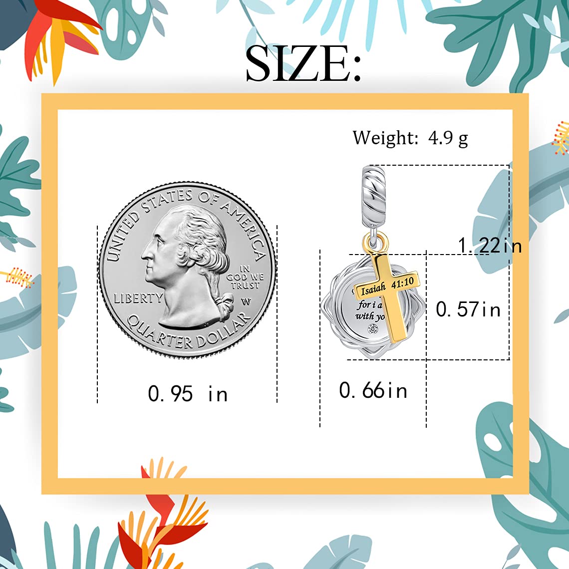 QeenseKc Religious Cross Dangle Charm Bible Verse Quote Isaiah 41:10 Scripture Gold Bead for Pandora Bracelet, Aut-54_Bible_Isaiah