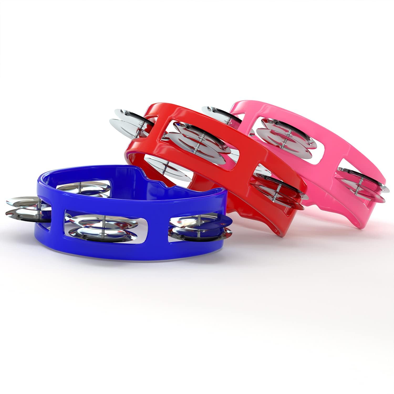 MUSCELL Tambourine for Adults,Hand Held Plastic Tambourines Drum Double Row Metal Jingles Musical Instrument (6 Pack)