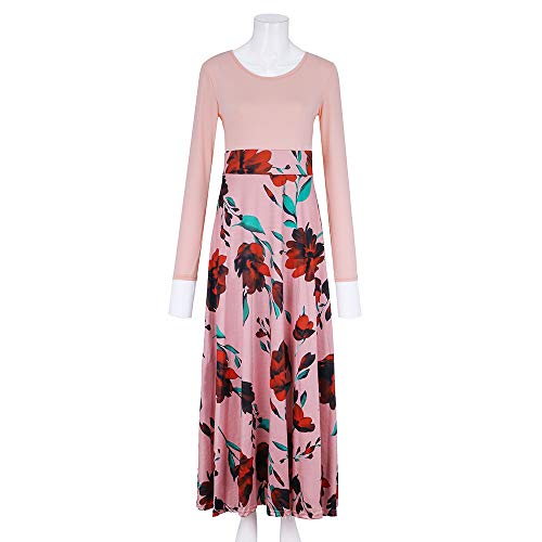 Pinkpaopao Swing Maxi Dress for Women Long Sleeve Patchwork Empire Waisted Long Dress Pattern Print Pleated Dress