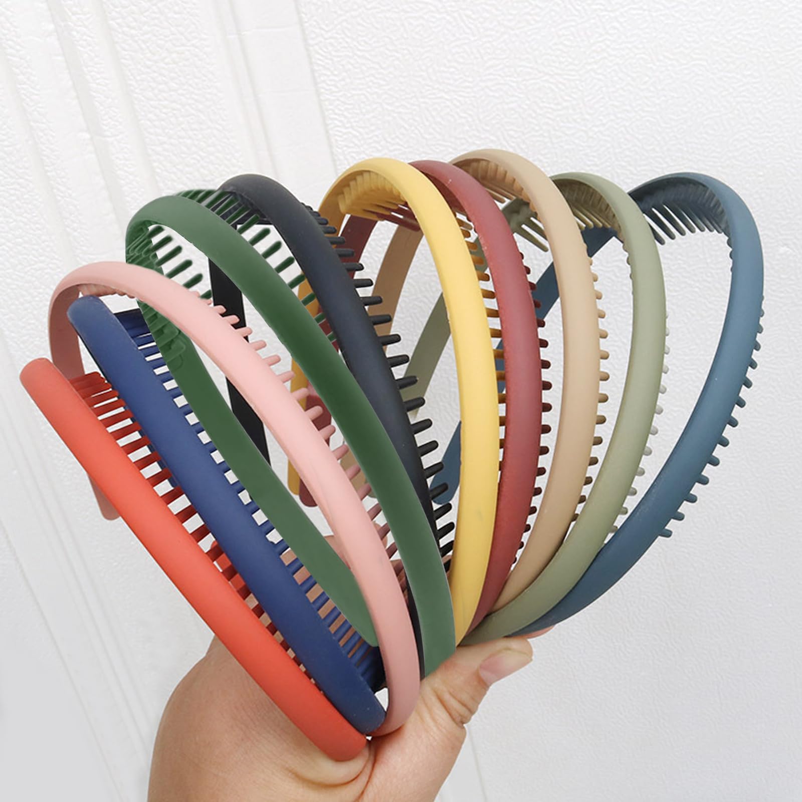 YONOY 10 PCS Thin Hair Bands with Teeth, Plastic Headbands for Girls, Non-Slip Teeth Comb Headbands - 10 Colors, Short Morandi Hair Accessories