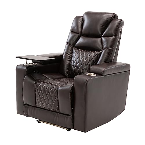 Motion Recliner with USB Charging Port and Hidden Arm Storage, Home Theater Seating with 2 Convenient Cup Holders Design and 360° Swivel Tray Table