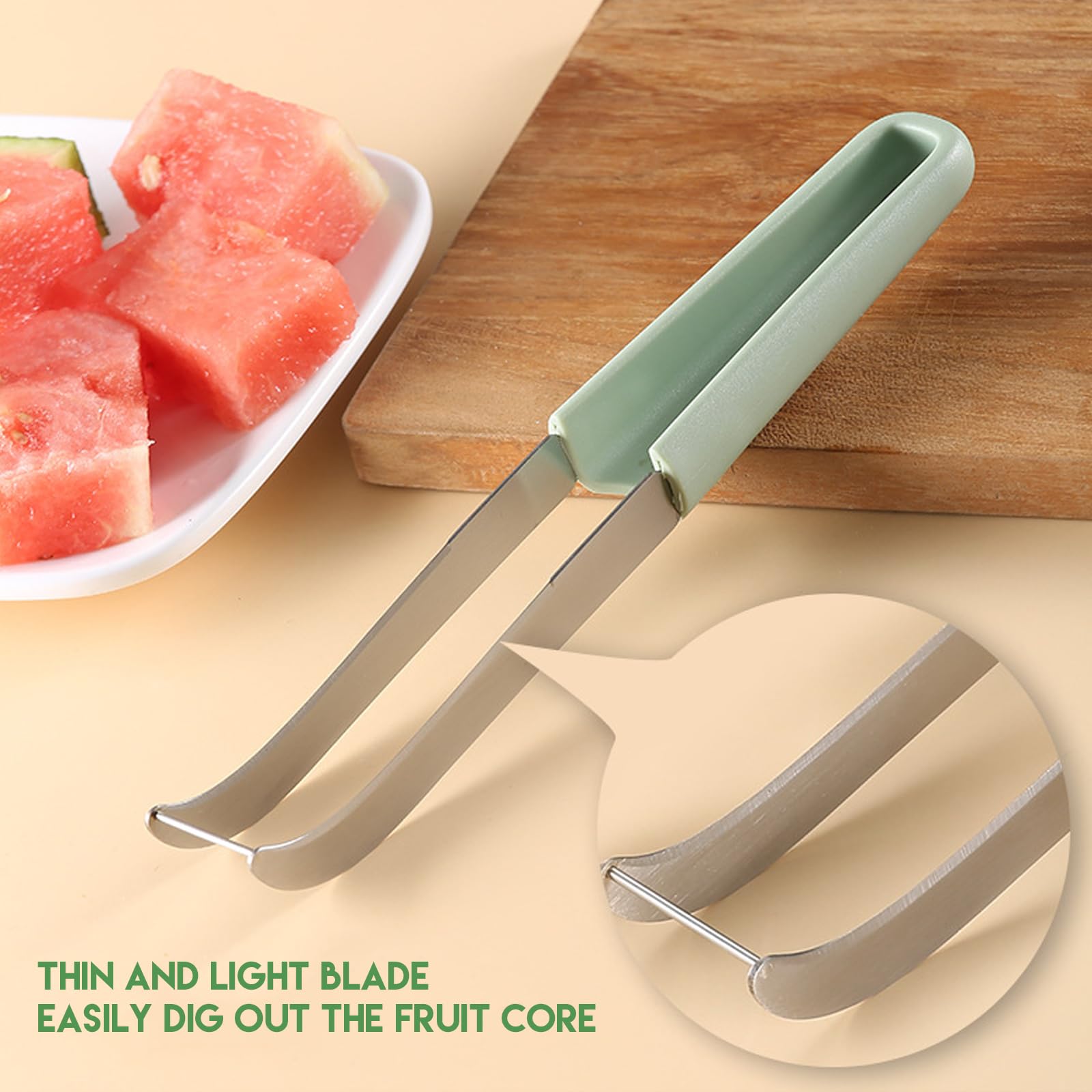 Zhaolie 3-in-1 Watermelon Fork Slicer Cutter,Stainless Steel Watermelon Popsicle Cutter Watermelon Cutter Slicer Tool Melon Cutter Knife Portability Fruit Fork Set for Camping Kitchen Gadgets, Green