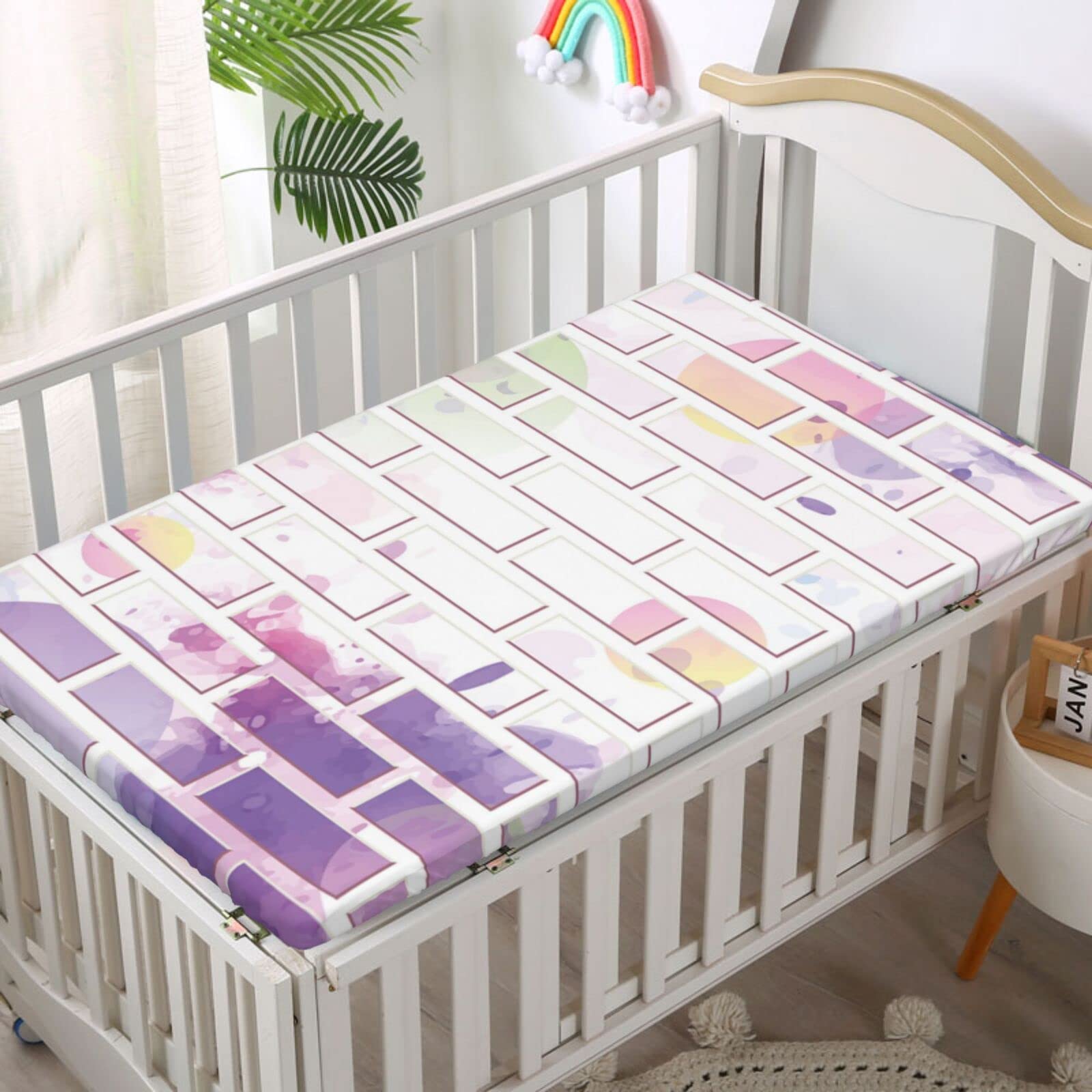 Wall Themed Fitted Crib Sheet,Standard Crib Mattress Fitted Sheet Soft & Stretchy Fitted Crib Sheet-Crib Mattress Sheet or Toddler Bed Sheet,28β x52β,Lavender Violet