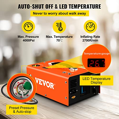 VEVOR PCP Air Compressor, 4500PSI Portable PCP Compressor, 12V DC 110V/220V AC PCP Airgun Compressor Auto-stop, w/Built-in Adapter, Fan Cooling, Suitable for Paintball, Air Rifle, Mini Diving Bottle