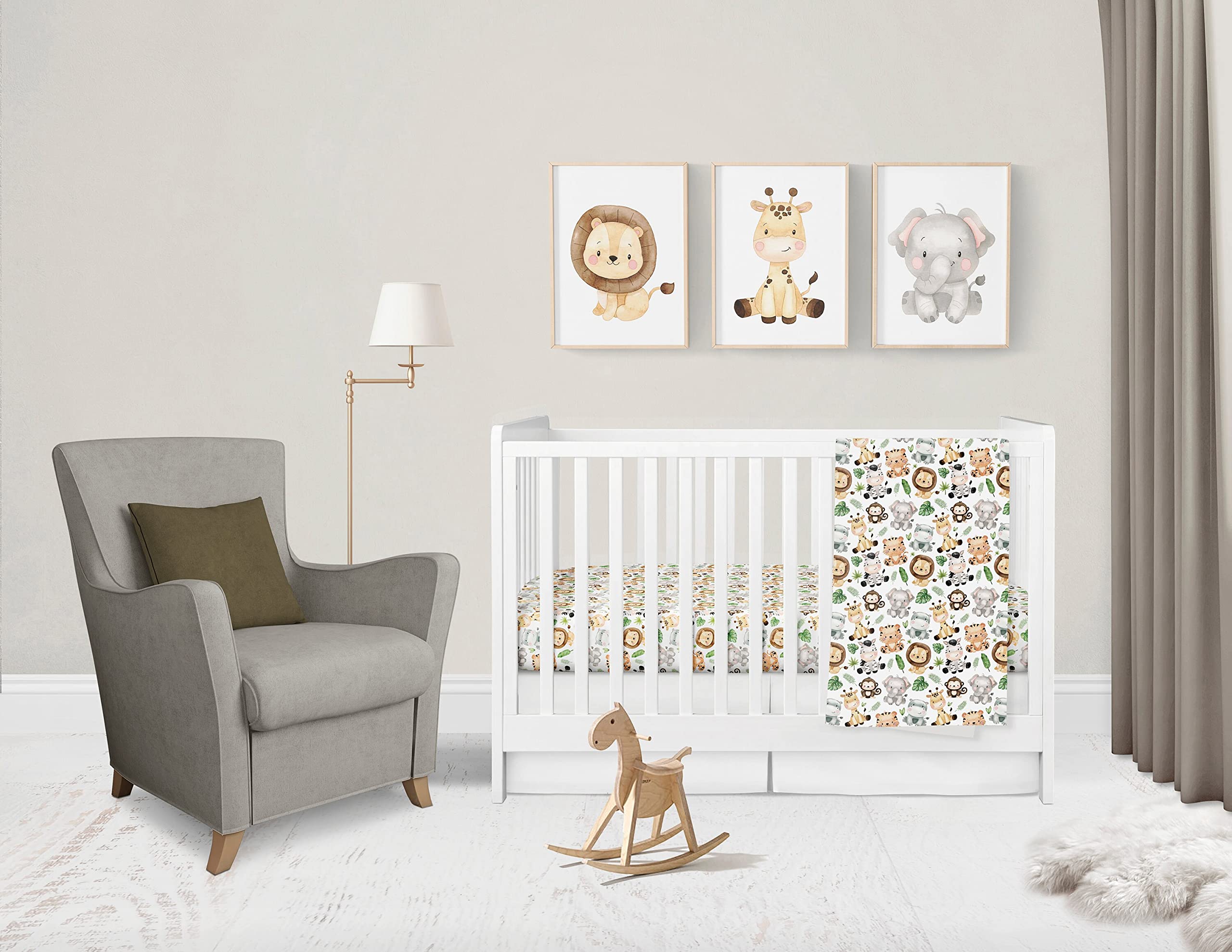 UOOPOO-US Personalized Baby Boy Fitted Crib Sheet Set, Jungle Animals Crib Bedding Set with Name, Baby Boy Bedding Crib Bedding Set, Customized Wild Animals Nursery Crib Sheet Bedding Set