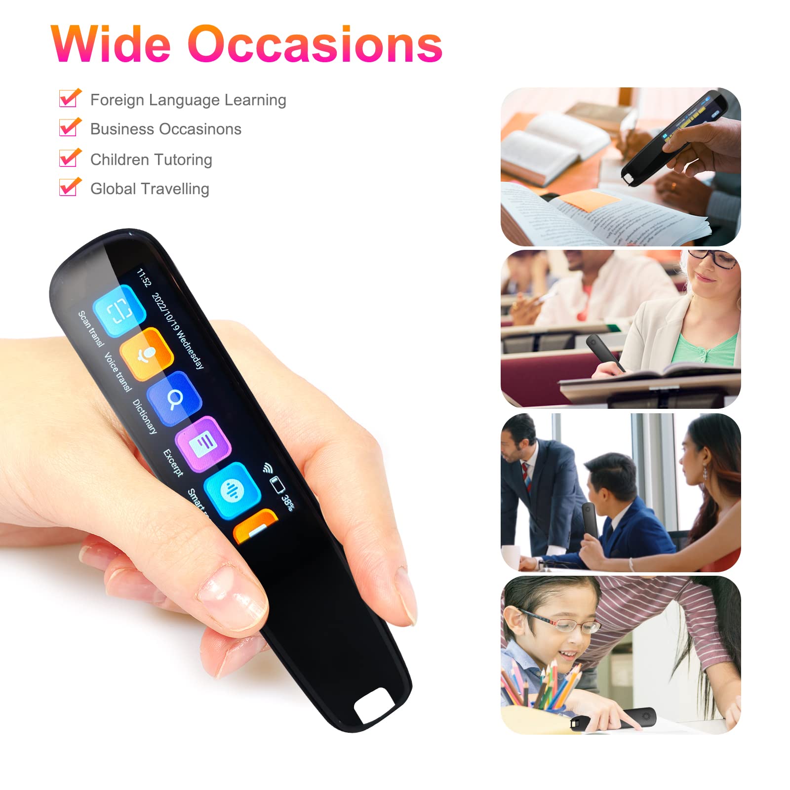Upgraded Translation Pen Scanner, Text to Speech Device, OCR Digital Pen Reader, Exam Reading Pen for Students, Dyslexia, Wireless Language Translator for Travelers & International Business Personnel
