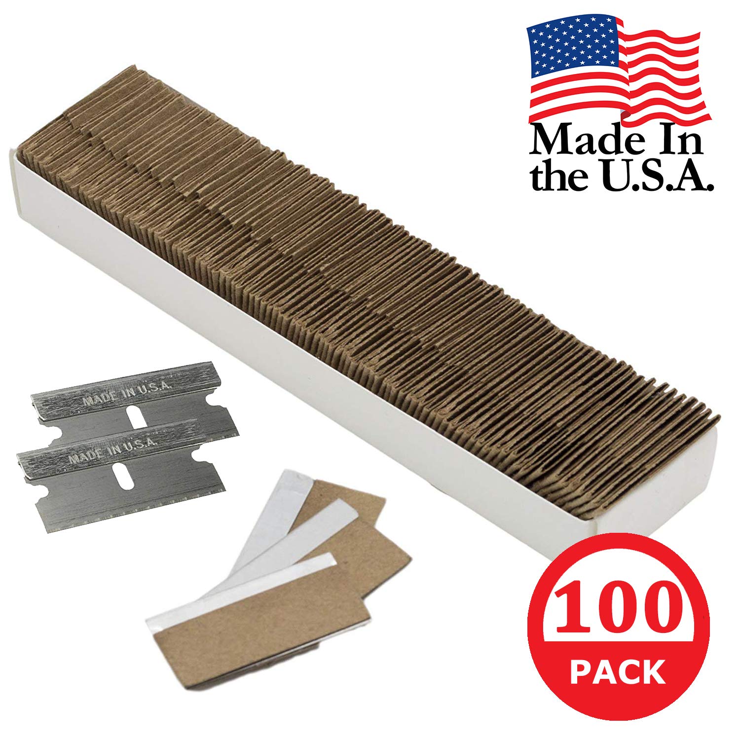 WEUPE Razor Blades Utility: Single Edge Razor Blades 100 Pack, Razor Blade Scraper Refills, Steel Box Cutter Blades USA-Made, Safety Straight Edge Razor Blades, Paint Scraper Razor Blades