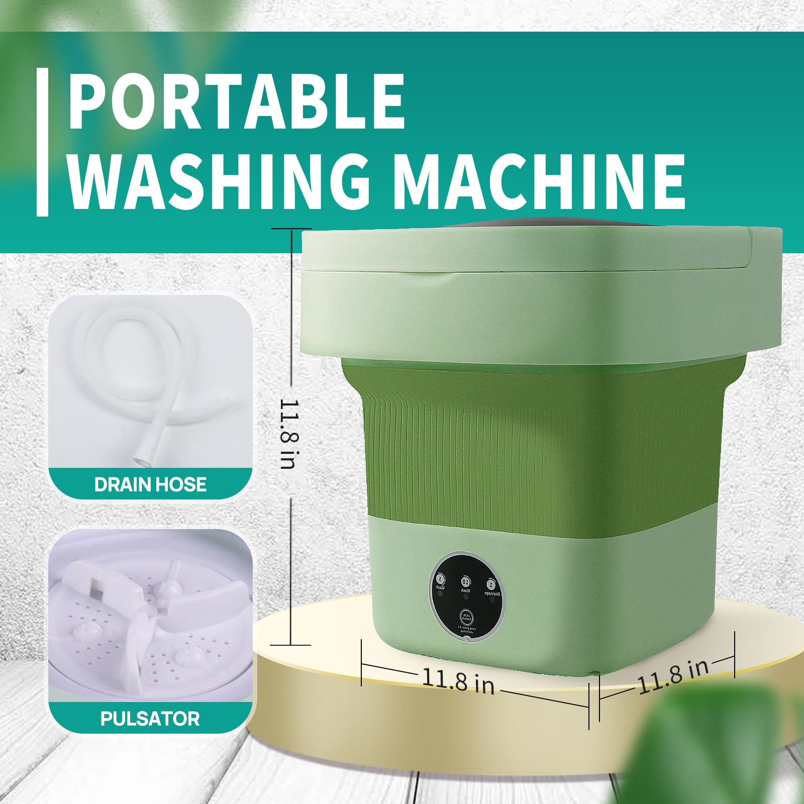 MTTL Portable Washing Machine,Foldable Mini Washer Machine, Small Laundry Machine and Drye for Underwear,Baby Clothes or Small Items,Suitable for Apartment, Dorm,Camping,RV Travel,Green