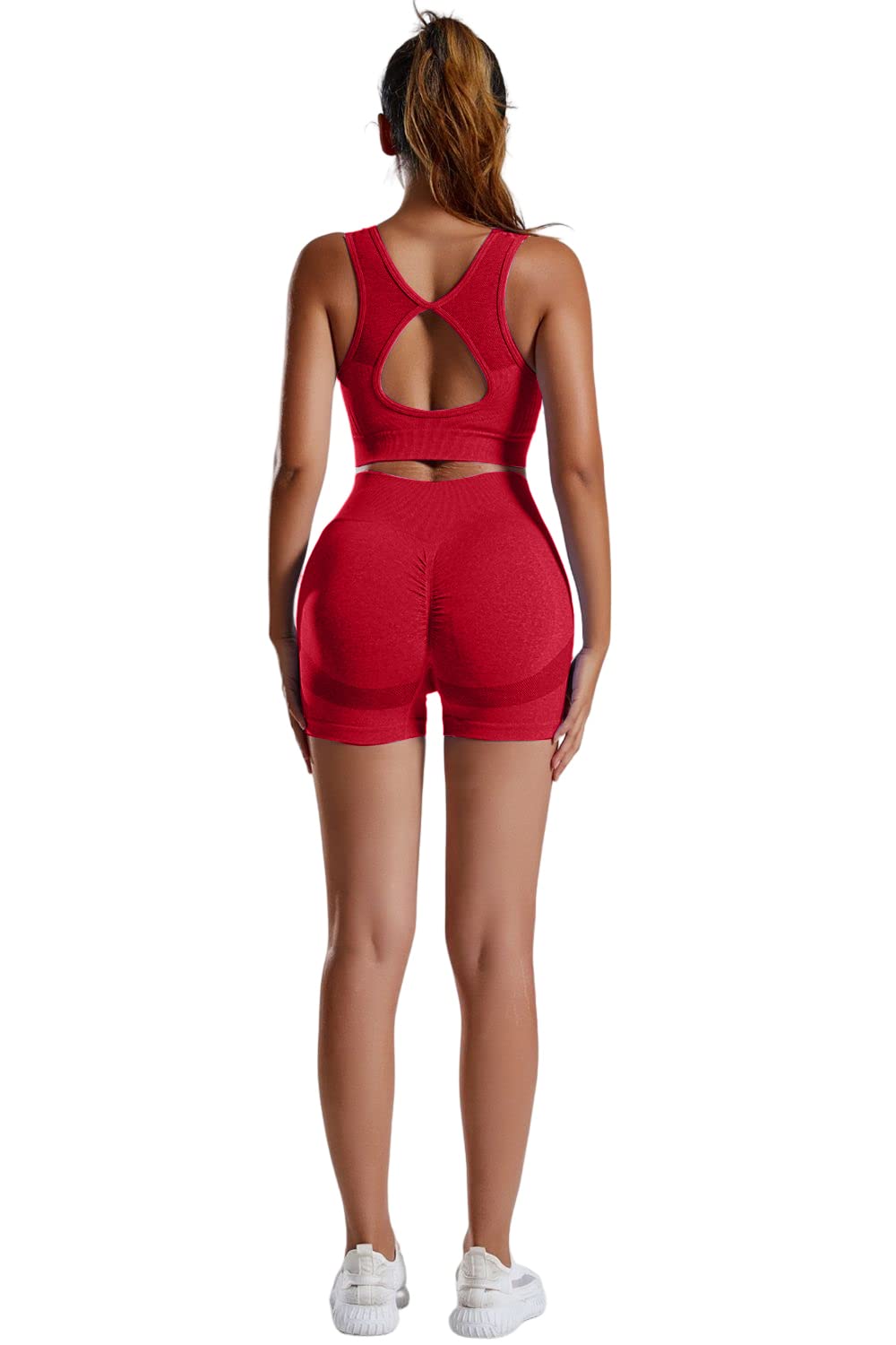 SupLucktar Workout Sets for Women 2 Piece Outfits Ribbed Seamless Crop Top& High Waisted Running Shorts Sets Yoga Activewear
