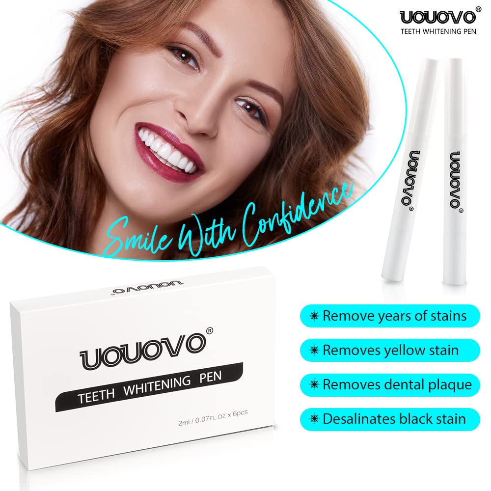 Uouovo Teeth Whitening Pen(6 Pcs) - 90+ Uses - Effective & Painless Whitening - Visibly Whiter Teeth After 1 Week, Natural Mint Flavor