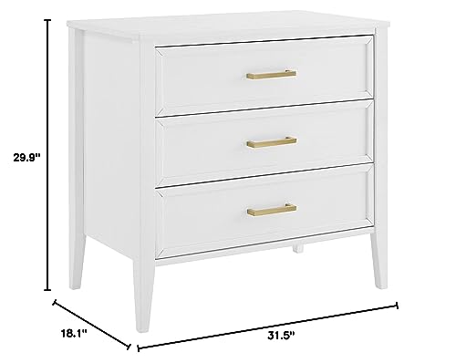 MUSEHOMEINC Solid Wood 3 Drawer Dresser/Nightstand Mid-Century Chests of Drawers with Electroplated Metal Handle,Bed Side Table for Bedroom in White