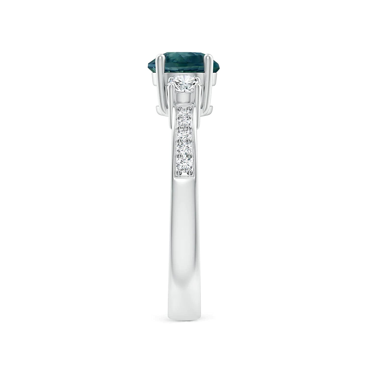 Oxy Jewels Lab Created Three Stone Teal Motana Sapphire with Diamonds Engagement Ring in 14K White Gold Finish (All Custom Sizes AVBL 5-12)