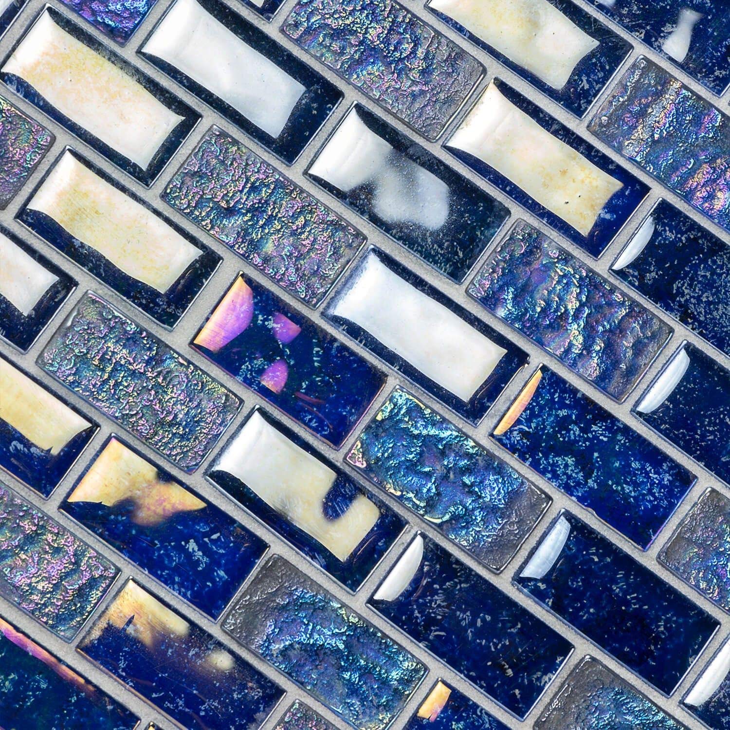Marina Iridescent Bricks Indigo 12 in. x 12 in. Glass Mosaic Tile (0.96 Sq. Ft.)