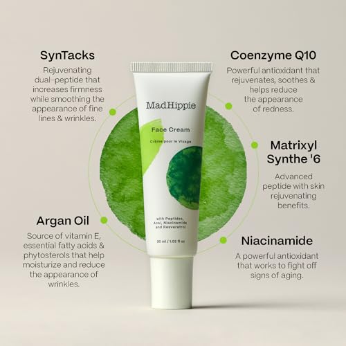 Mad Hippie Face Cream β Age-Defying Face Moisturizer & Skin Tightening Cream with Niacinamide, Advanced Peptides & Argan Oil (1.02 Oz) + Skin Care Pillow Pack
