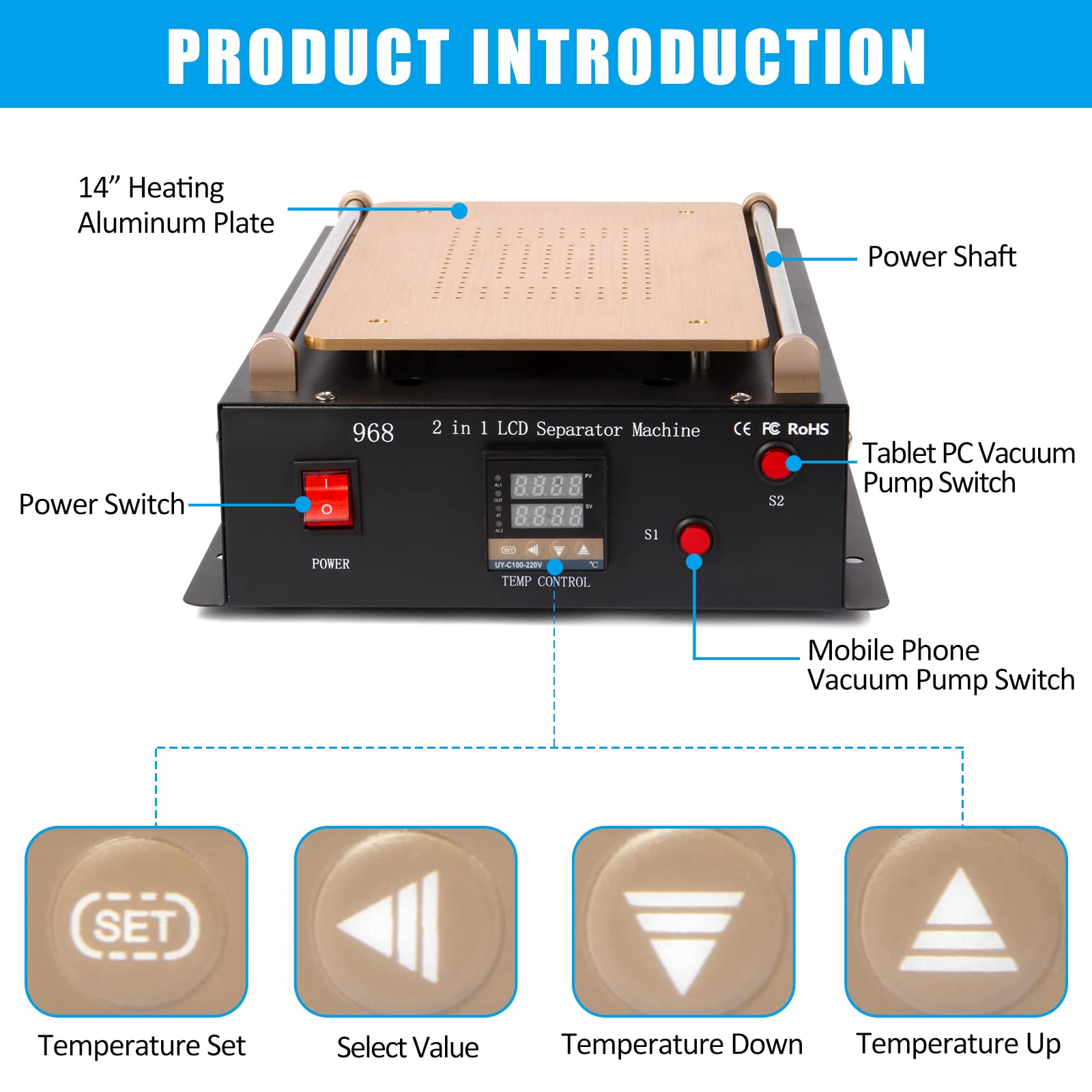 Vevitts LCD Screen Separator Machine,14 Inch Screen Repair Separating Machine Touch Screen LCD Glass Vacuum Separator Machine for Smart Phone Tablet Pad