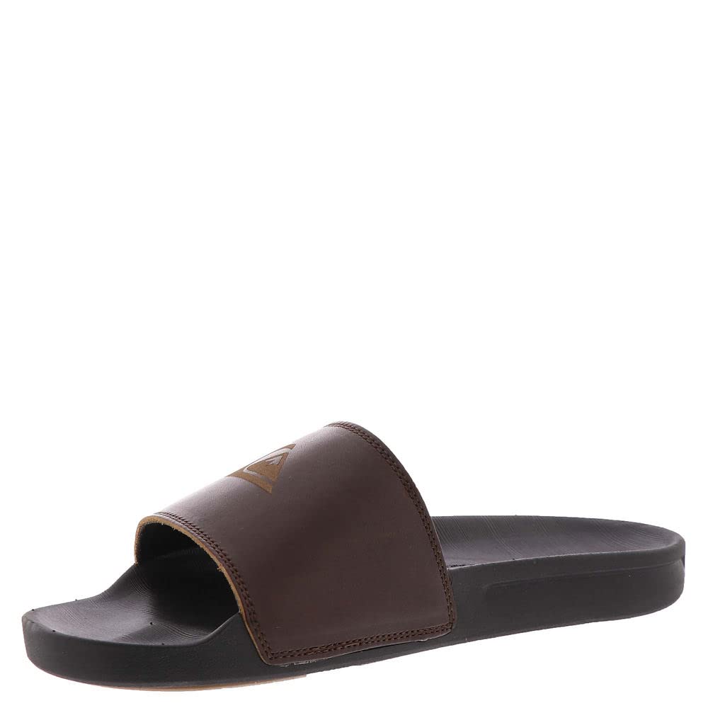 Quiksilver Men's Rivi Leather Slide Sandal, Brown/Black/Brown, 13