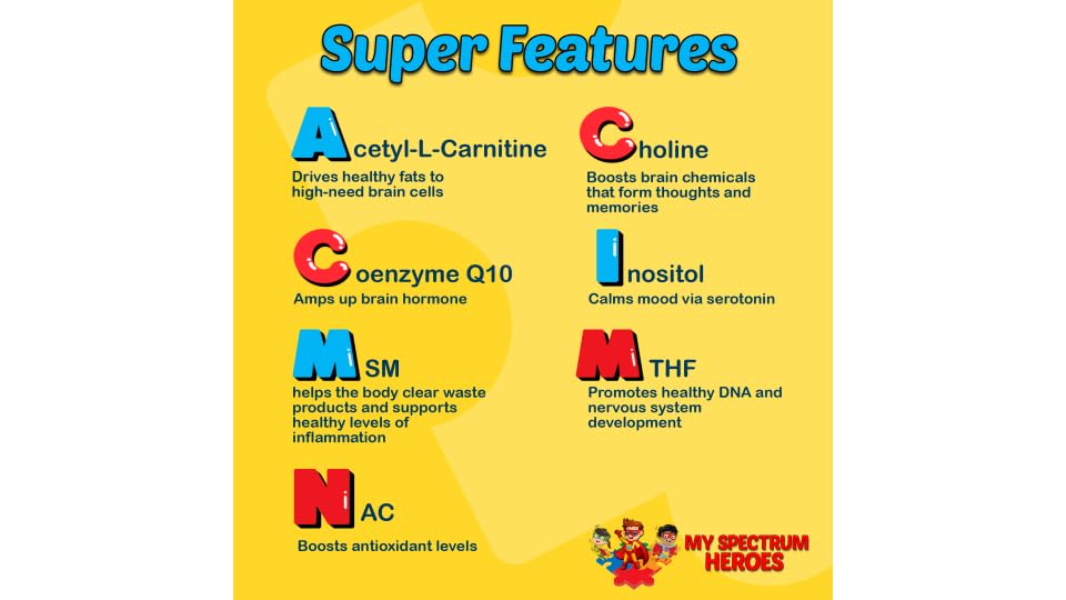 My Spectrum Heroes Kids Powder Multivitamin - Dissolvable Powder Supplement, Better Absorption, Non-GMO, Non-Gluten, No Artificial Ingredients - Neural Help for Children on The Spectrum - 122g(4.30oz)