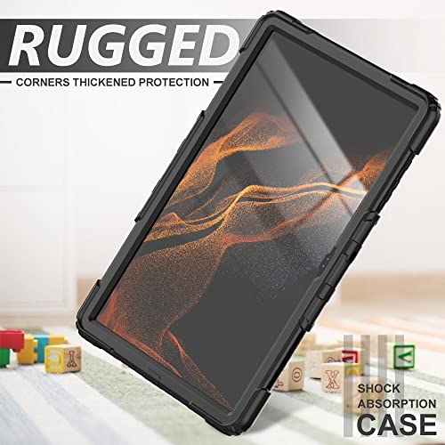 Tablet Protective Clips For Samsung Galaxy Tab S8 Ultra 14.6" (SM-X900/ X906) Heavy Duty Shockproof TPU Case,Protective Cover W Screen Protector 360 Swivel Kickstand+Hand Strap+Shoulder Strap Tablet P