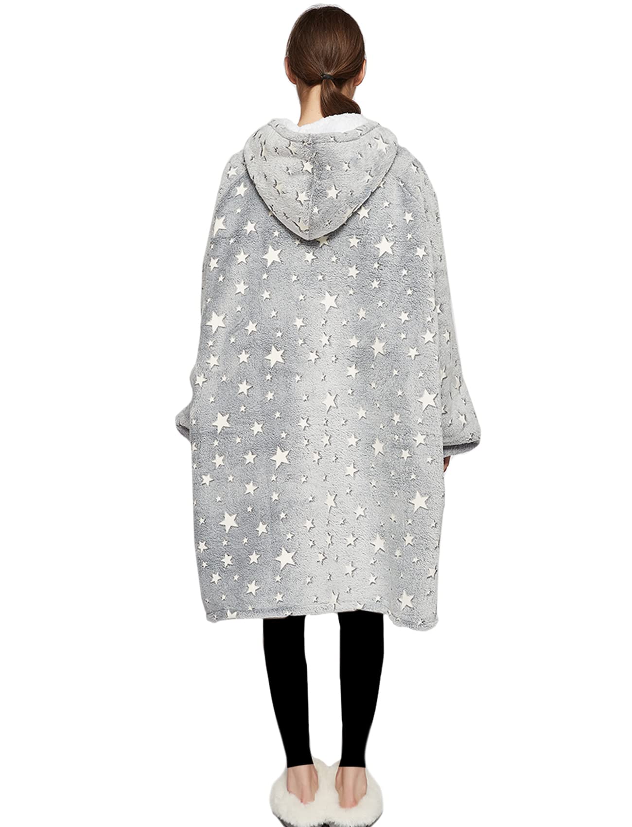 Lzzidou Oversized Blanket Hoodie for Women, Two Layers Cozy Flannel Sherpa Wearable Blanket Sweatshirt Adult