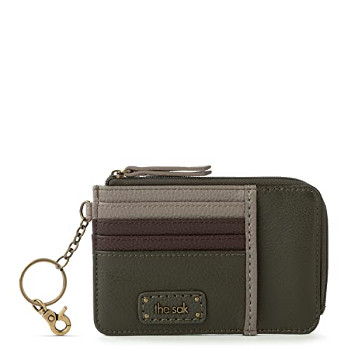 The Sak Iris Wallet in Leather, Elevated Card Holder with Keychain, Moss Block