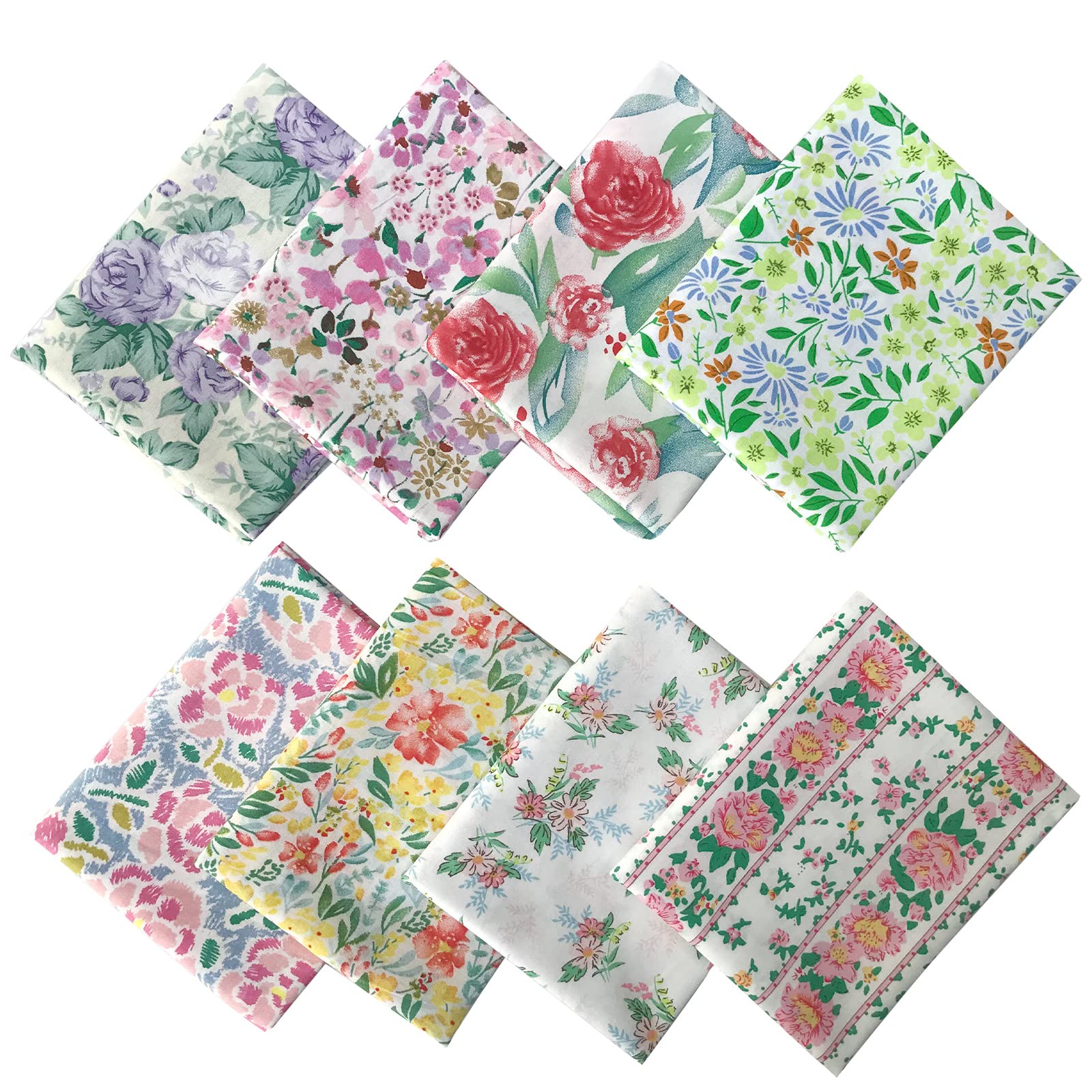 levylisa 8 Pieces Cotton Fabric 18"x22" Floral Craft Fabric for Sewing, Bundle Squares Fabric, Fat Quarters Fabric Bundles, DIY Patchwork, Pre-Cut Quilting Fabric